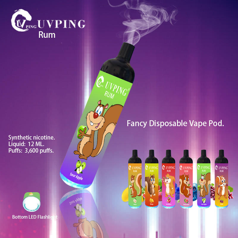 3600 Puffs Bottom LED Light Vape OEM ODM E Cig 6 Flavors